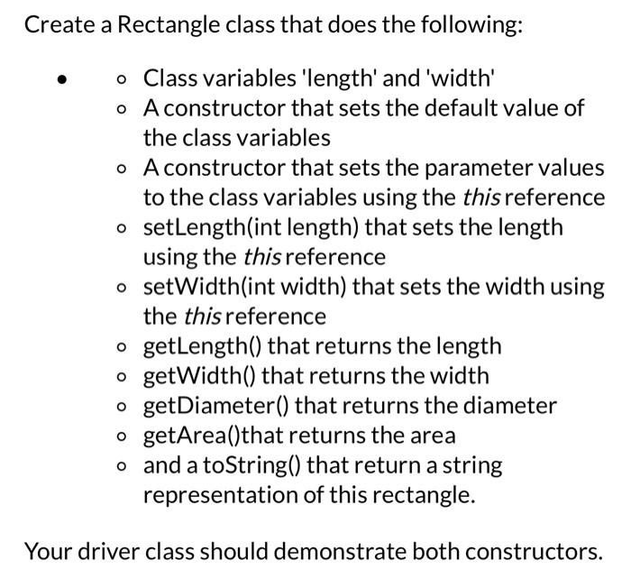 Solved Create a Rectangle class that does the following: - ∘ | Chegg.com
