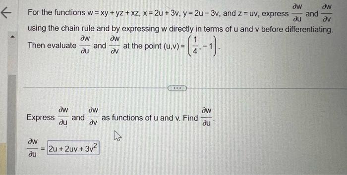 Solved For the functions w=xy+yz+xz,x=2u+3v,y=2u−3v, and | Chegg.com