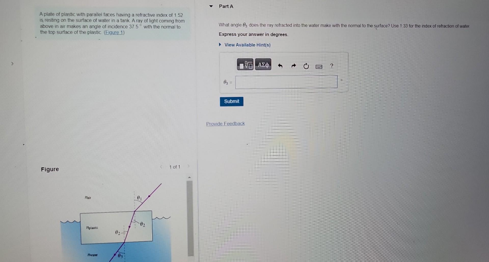 Solved A plate of plastic with parallel faces having a | Chegg.com