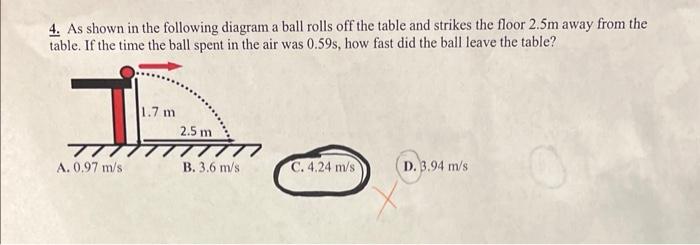 Solved 4. As shown in the following diagram a ball rolls off | Chegg.com