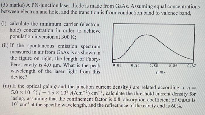 Solved (35 marks) A PN-junction laser diode is made from | Chegg.com