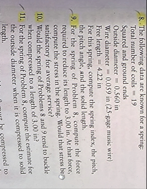 Solved The following data are known for a spring:Total | Chegg.com