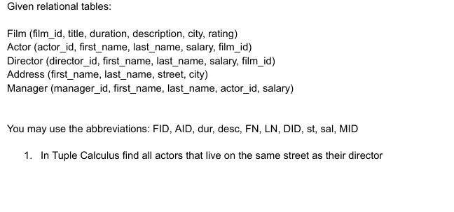Solved Given relational tables: Film (film_id, ﻿title, | Chegg.com