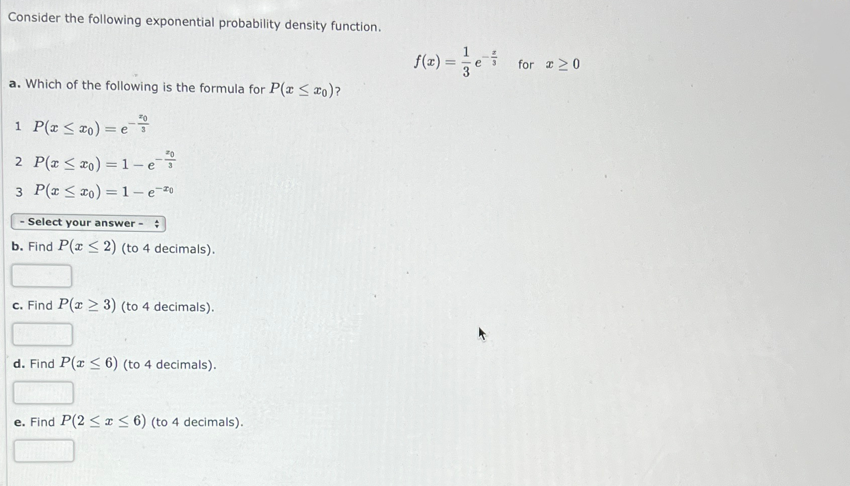 Solved Consider the following exponential probability | Chegg.com