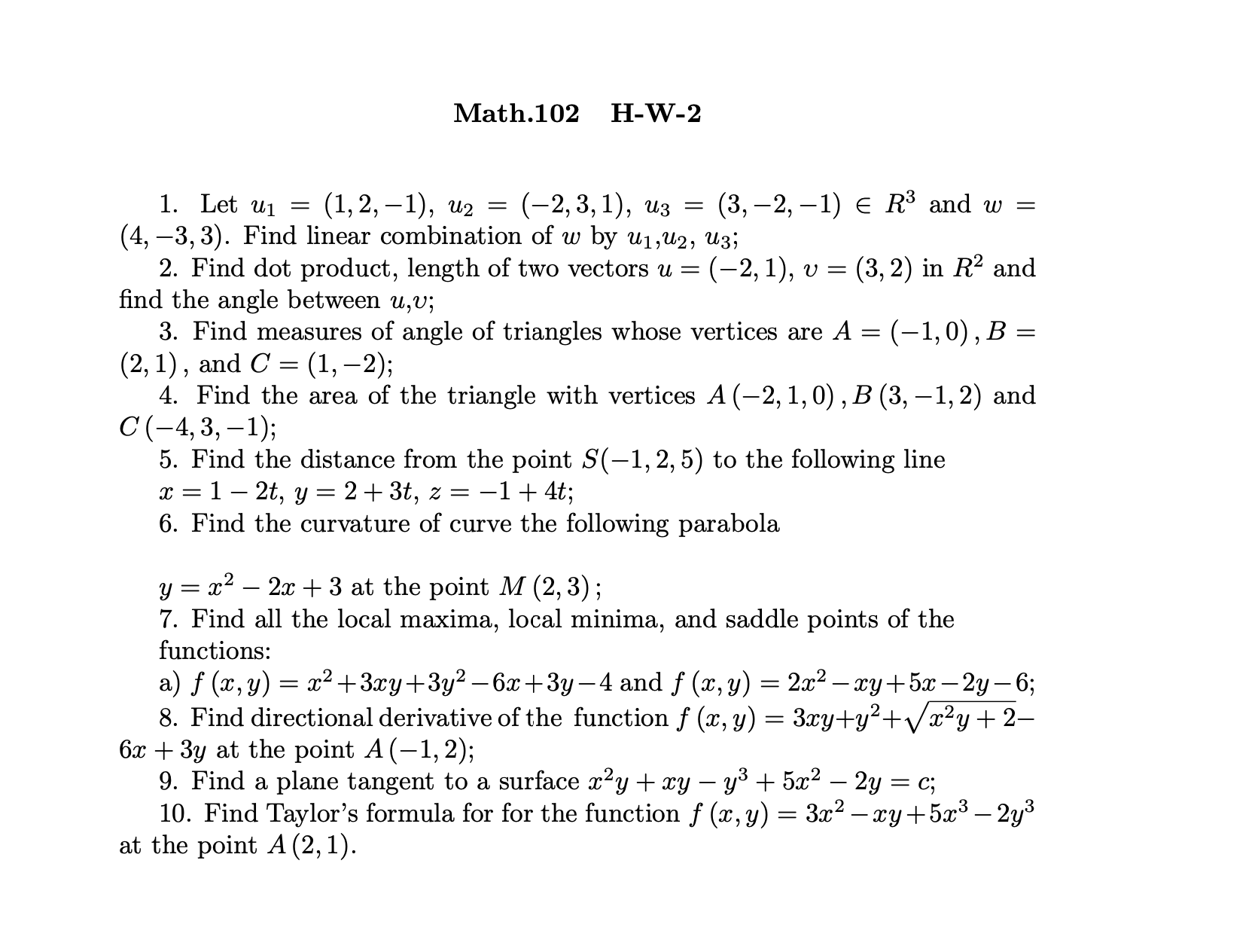 Solved Math. 102 H-W-2Let | Chegg.com