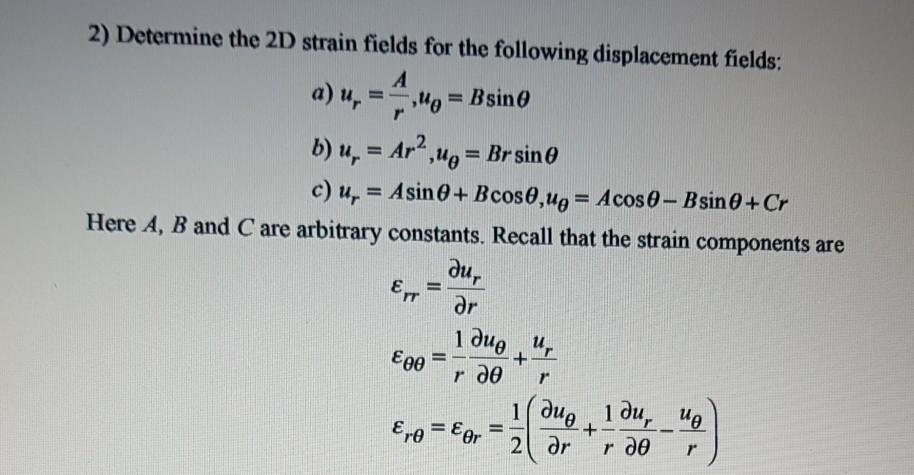 Solved 2) Determine the 2D strain fields for the following | Chegg.com