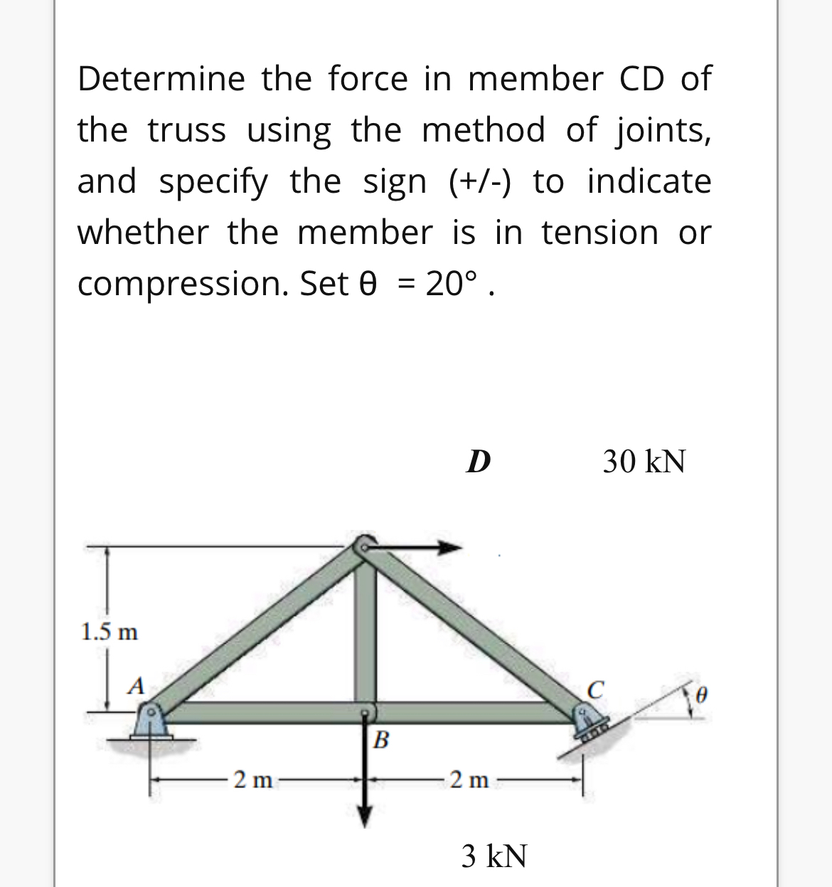 Solved Determine the force in member CD of the truss using | Chegg.com