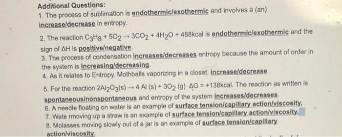 Solved Additional Questions: 1. The process of sublimation | Chegg.com