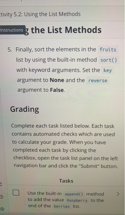 Solved using the List Methods Instructions g the List | Chegg.com