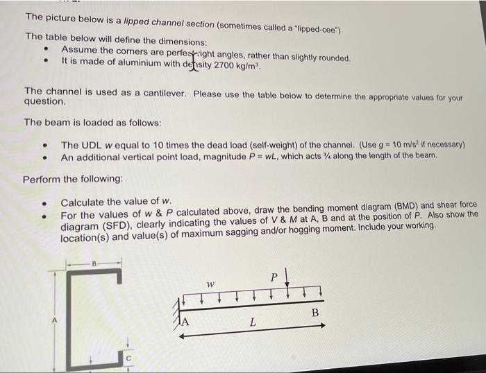 Solved The picture below is a lipped channel section | Chegg.com