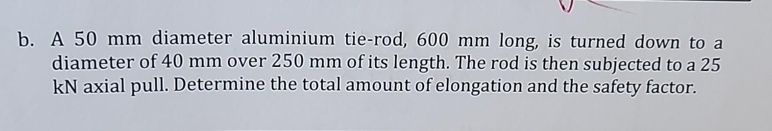 Solved A 50 mm diameter aluminium tie-rod, 600 mm long, is | Chegg.com