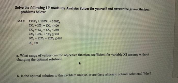 Solved Solve the following LP model by Analytic Solver for | Chegg.com