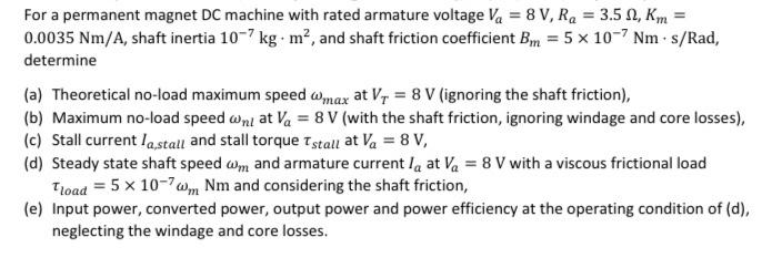 Solved For a permanent magnet DC machine with rated armature | Chegg.com