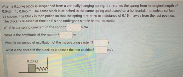 Solved When a 0.20-kg block is suspended from a vertically | Chegg.com