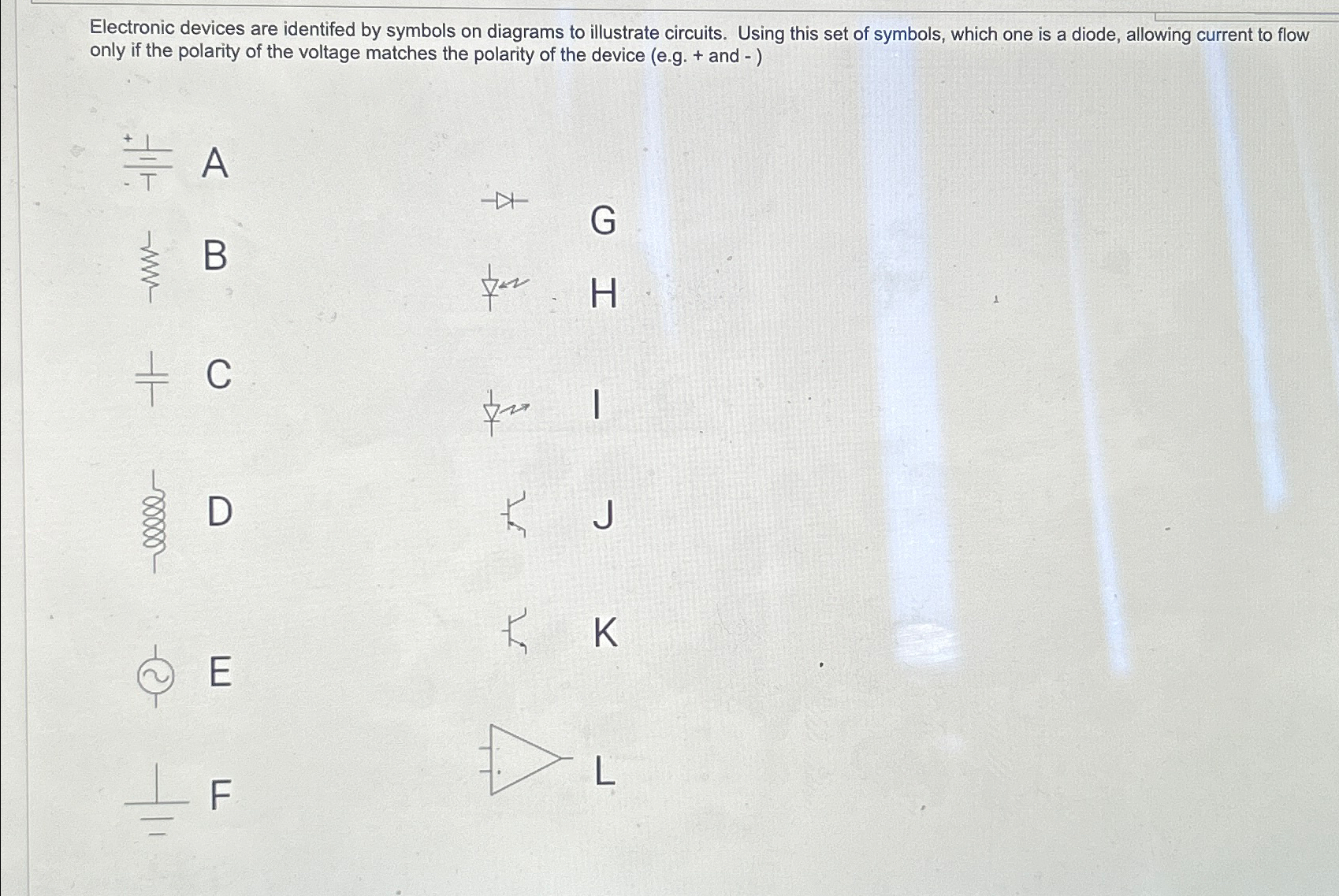 Solved Electronic devices are identifed by symbols on | Chegg.com