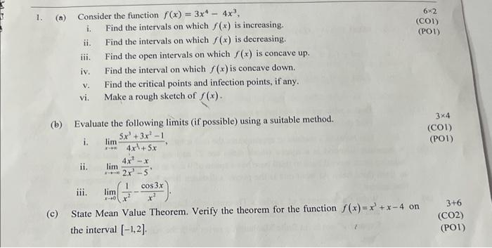 Solved 1. (a) Consider the function f(x)=3x4−4x3, i. Find | Chegg.com