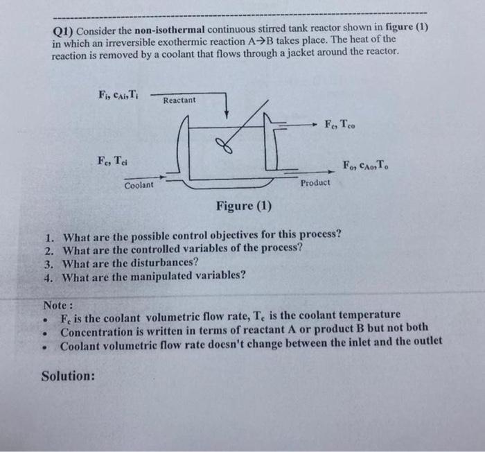 Solved Q1) Consider the non-isothermal continuous stirred | Chegg.com