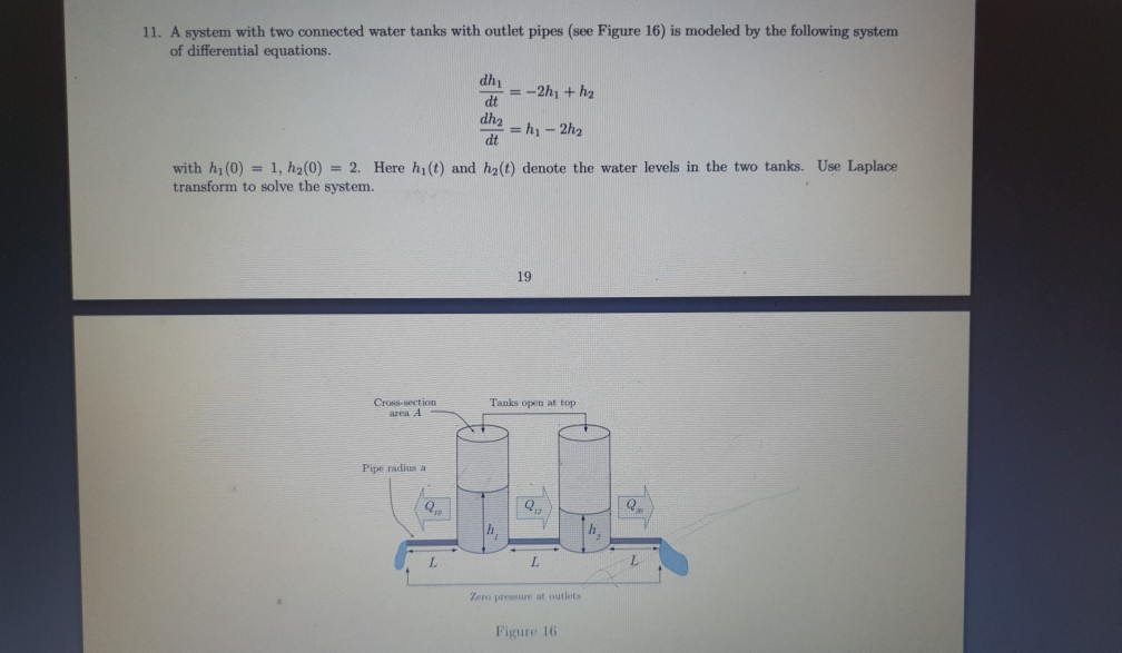 Solved 11. A system with two connected water tanks with | Chegg.com