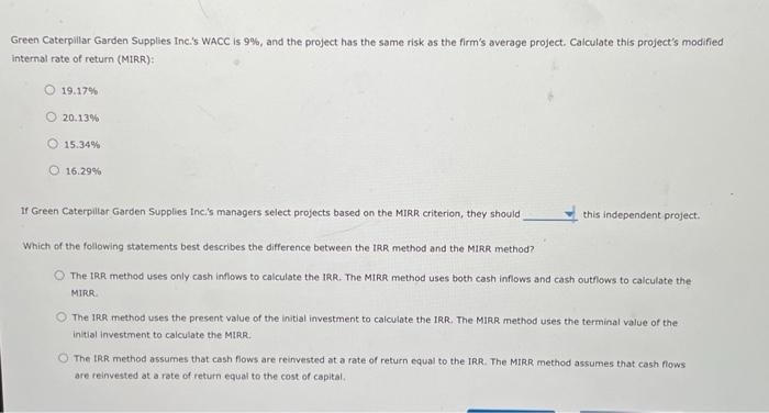 Solved Modified Internal Rate Of Return Mirr The Irr