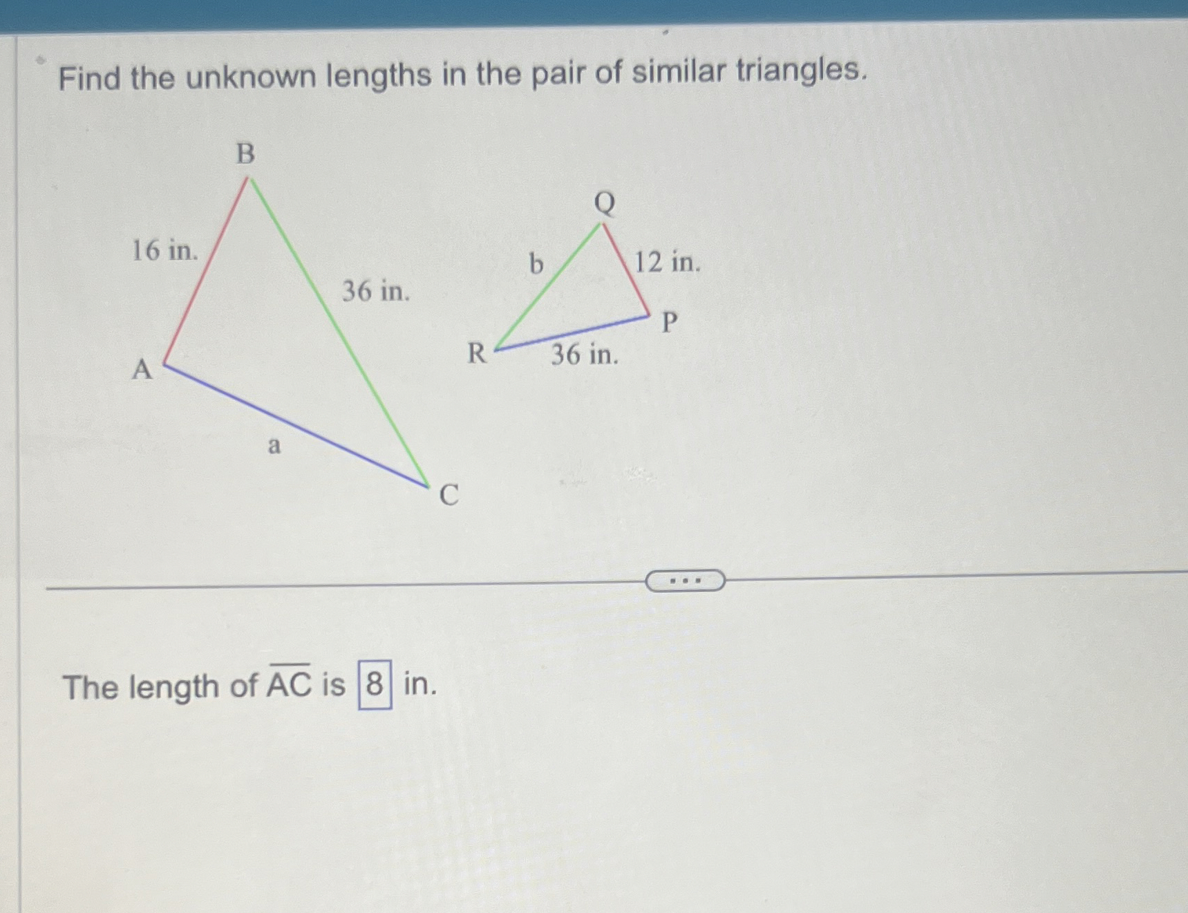 Solved Find the unknown lengths in the pair of similar | Chegg.com