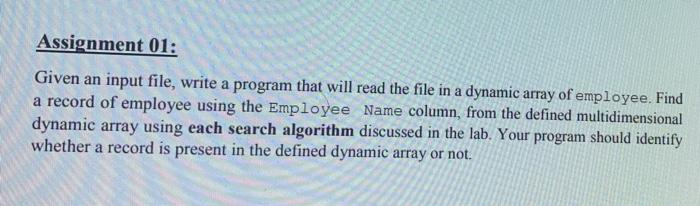 Assignment 01: Given an input file, write a program | Chegg.com