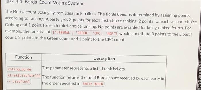 lask 3.4: Borda Count Voting System The Borda count | Chegg.com