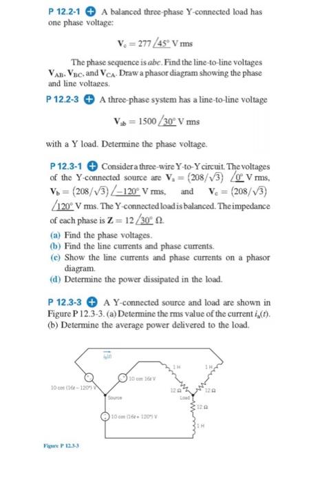 Solved P 12.2-1 +A balanced three-phase Y-connected load has | Chegg.com