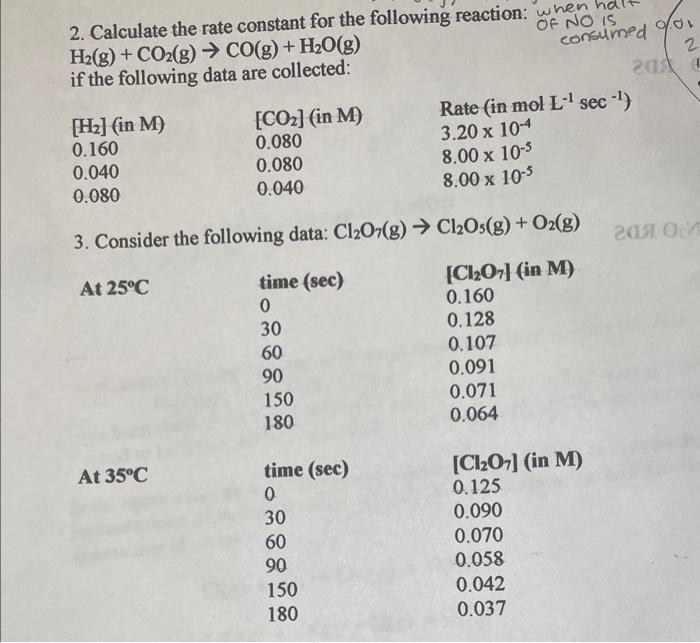 Solved 2. calculate the rate constant for the following | Chegg.com