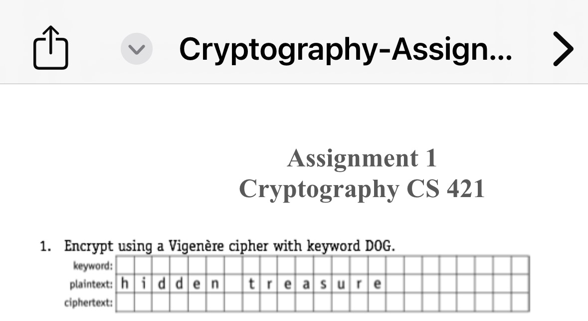 Solved Cryptography-Assign...Assignment 1Cryptography CS | Chegg.com