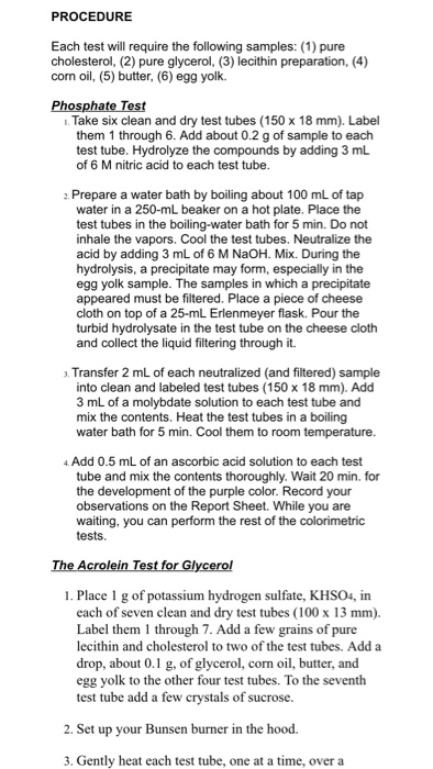 REPORT SHEET Cholesterol Lecithin Glycerol Com Of | Chegg.com