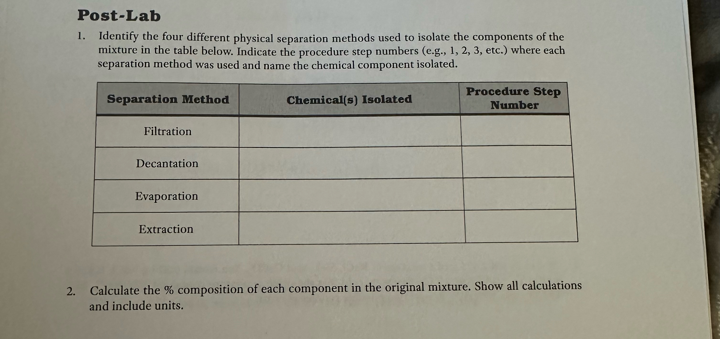 Solved Post-LabIdentify the four different physical | Chegg.com