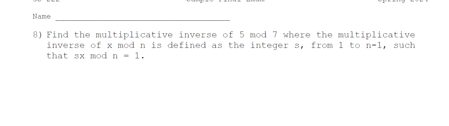 Discrete Structures Find the multiplicative inverse | Chegg.com