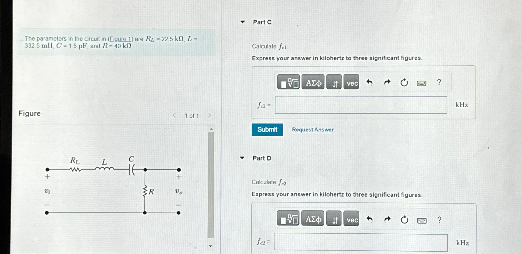 Solved Part CThe parameters in the circuit in (Eigure 1) | Chegg.com