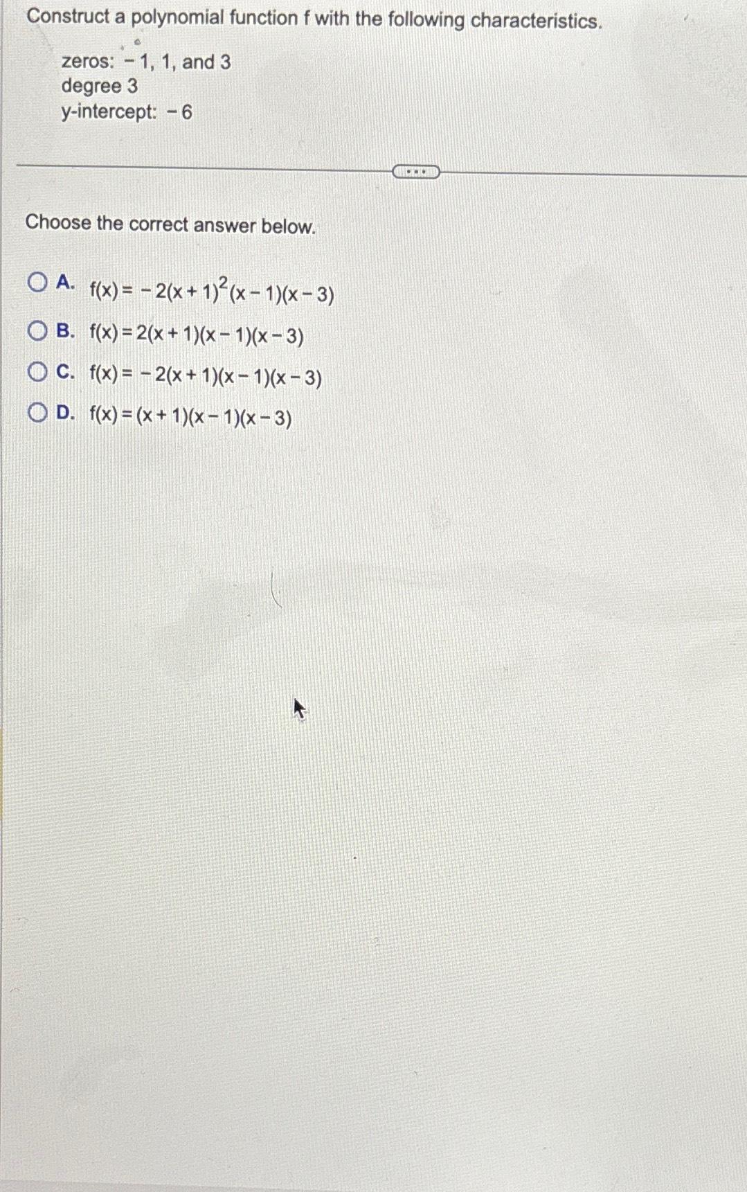 Solved Construct a polynomial function f ﻿with the following | Chegg.com