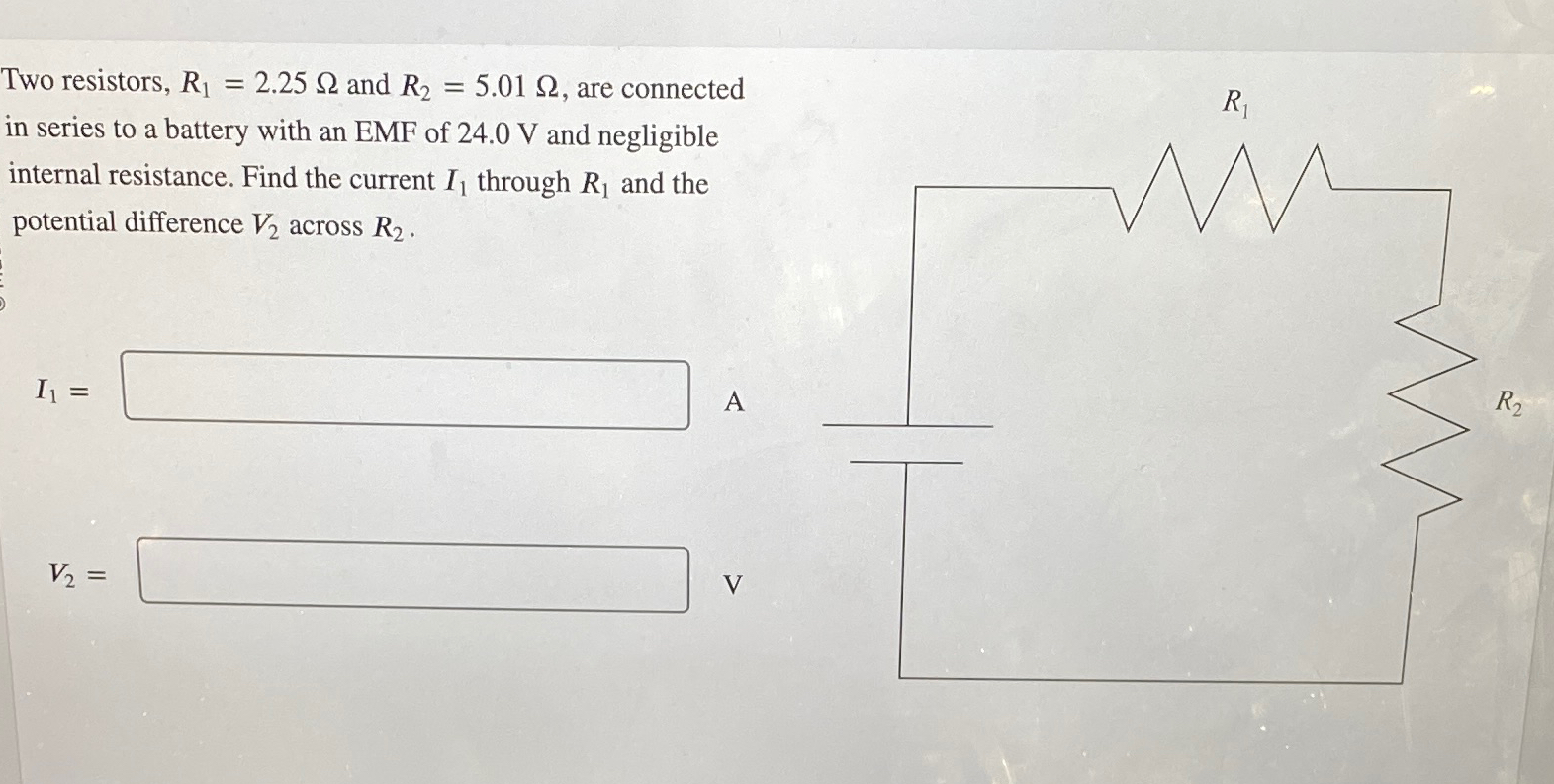 Solved Two resistors, R_(1)=2.25\\\\Omega and | Chegg.com