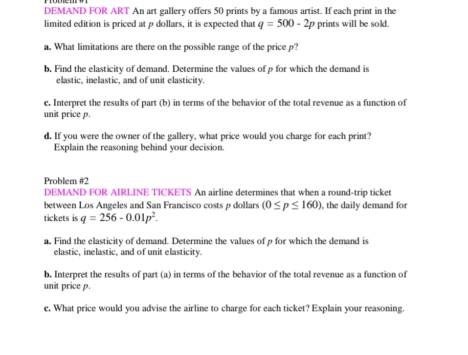 Solved DEMAND FOR ART An art gallery offers 50 ﻿prints by a | Chegg.com