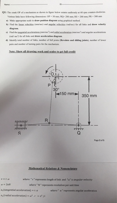 Q1: The crank OP of a mechanism as shown in figure | Chegg.com