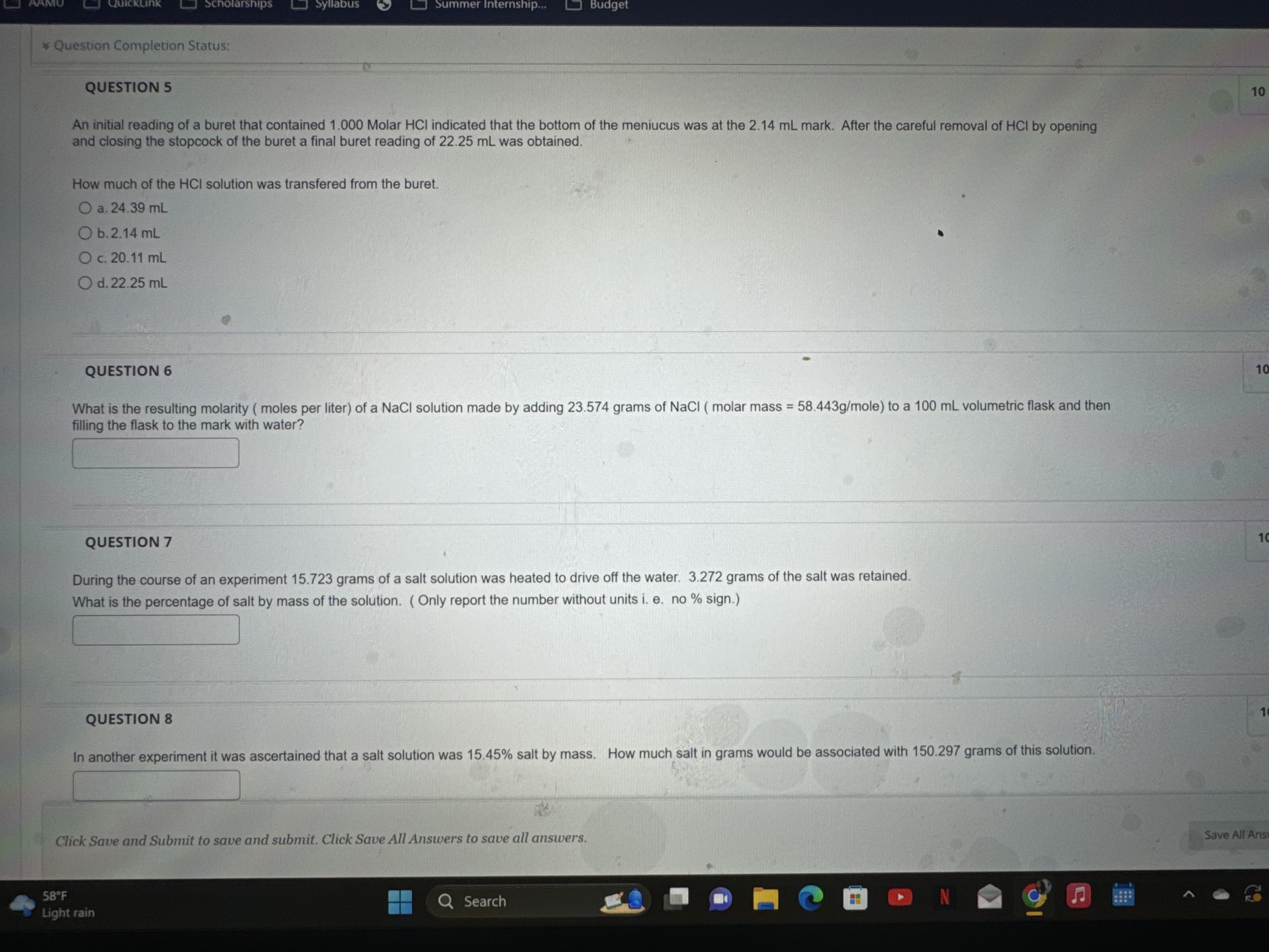 Solved QUESTION 5An initial reading of a buret that | Chegg.com