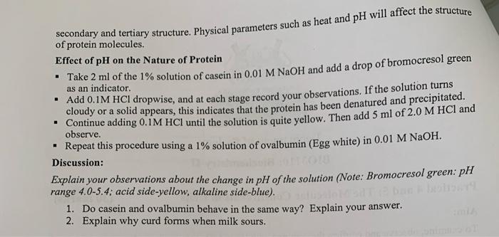 Solved 1. explain the effect pH has on casein and the effect | Chegg.com