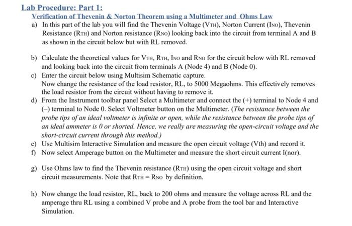 Solved Lab Procedure: Part 1: Verification of Thevenin \& | Chegg.com