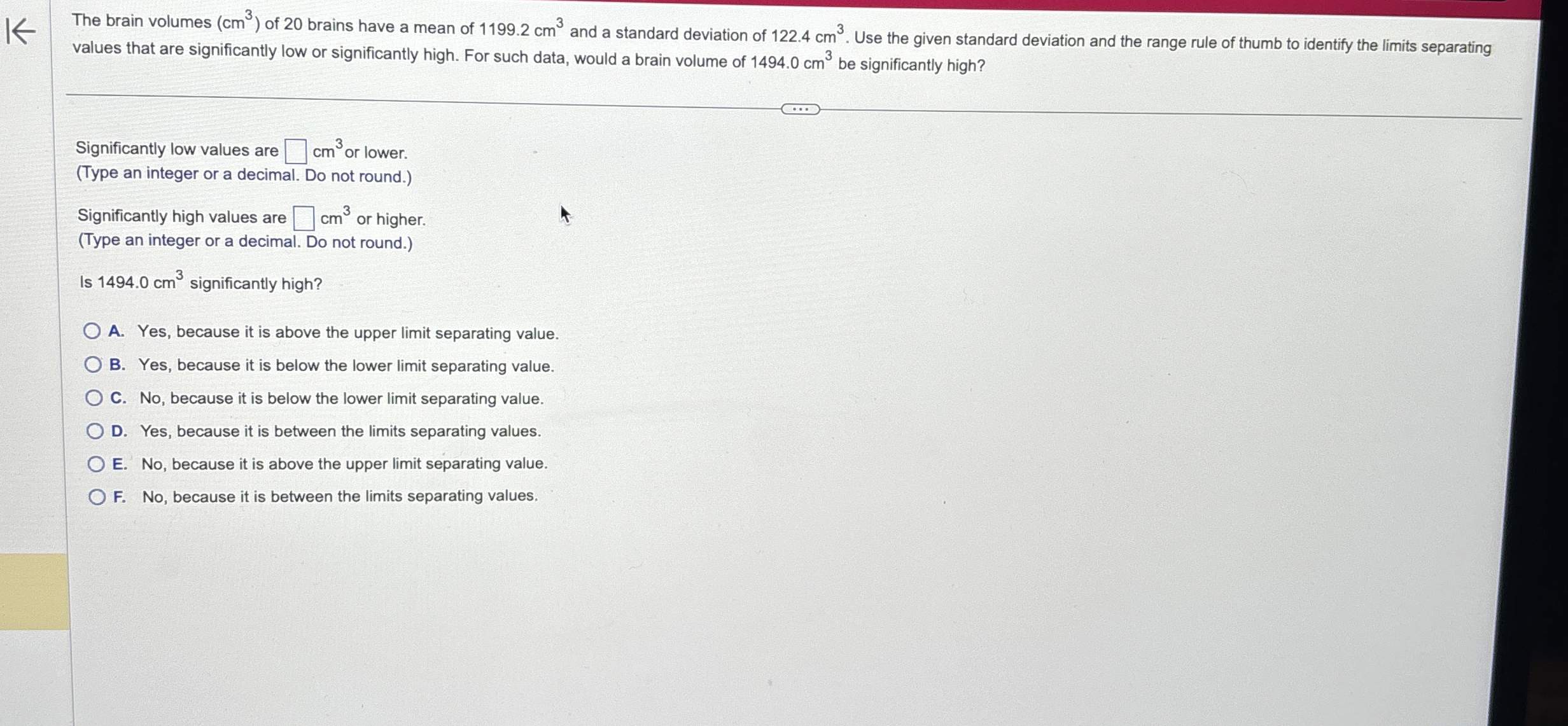 Solved The brain volumes (cm3) ﻿of 20 ﻿brains have a mean of | Chegg.com