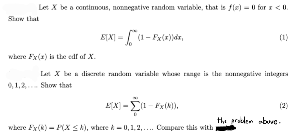 Let X be A Continuous Nonnegative Random Variable