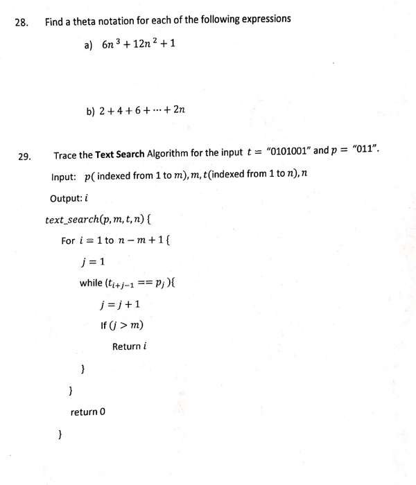 Solved 28. Find a theta notation for each of the following | Chegg.com
