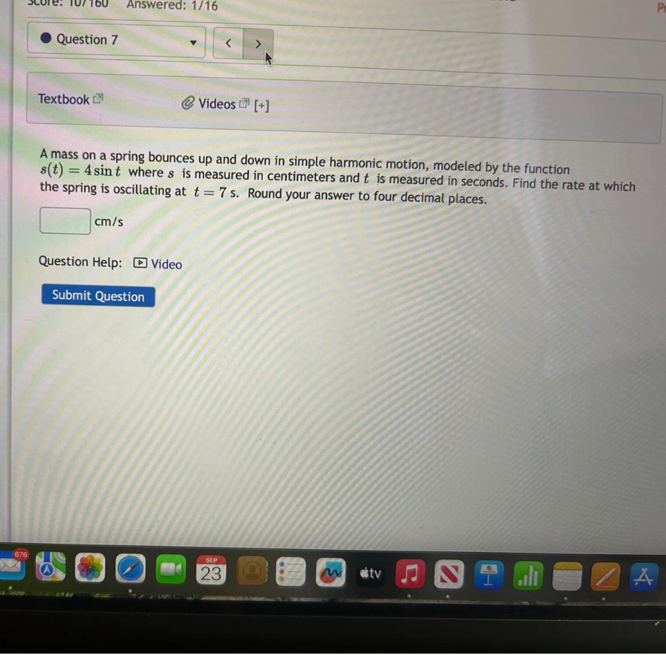 Solved A mass on a spring bounces up and down in simple | Chegg.com