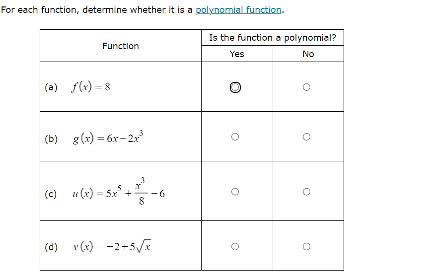 Solved For each function, determine whether it is a | Chegg.com