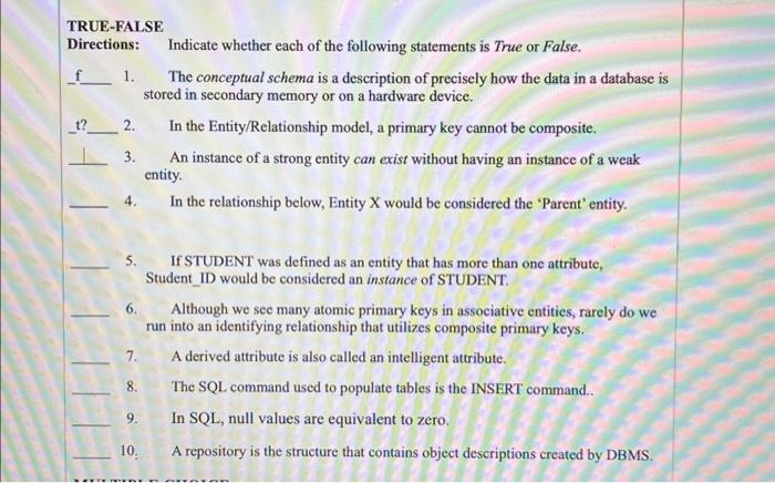Solved TRUE-FALSE Directions: Indicate whether each of the | Chegg.com