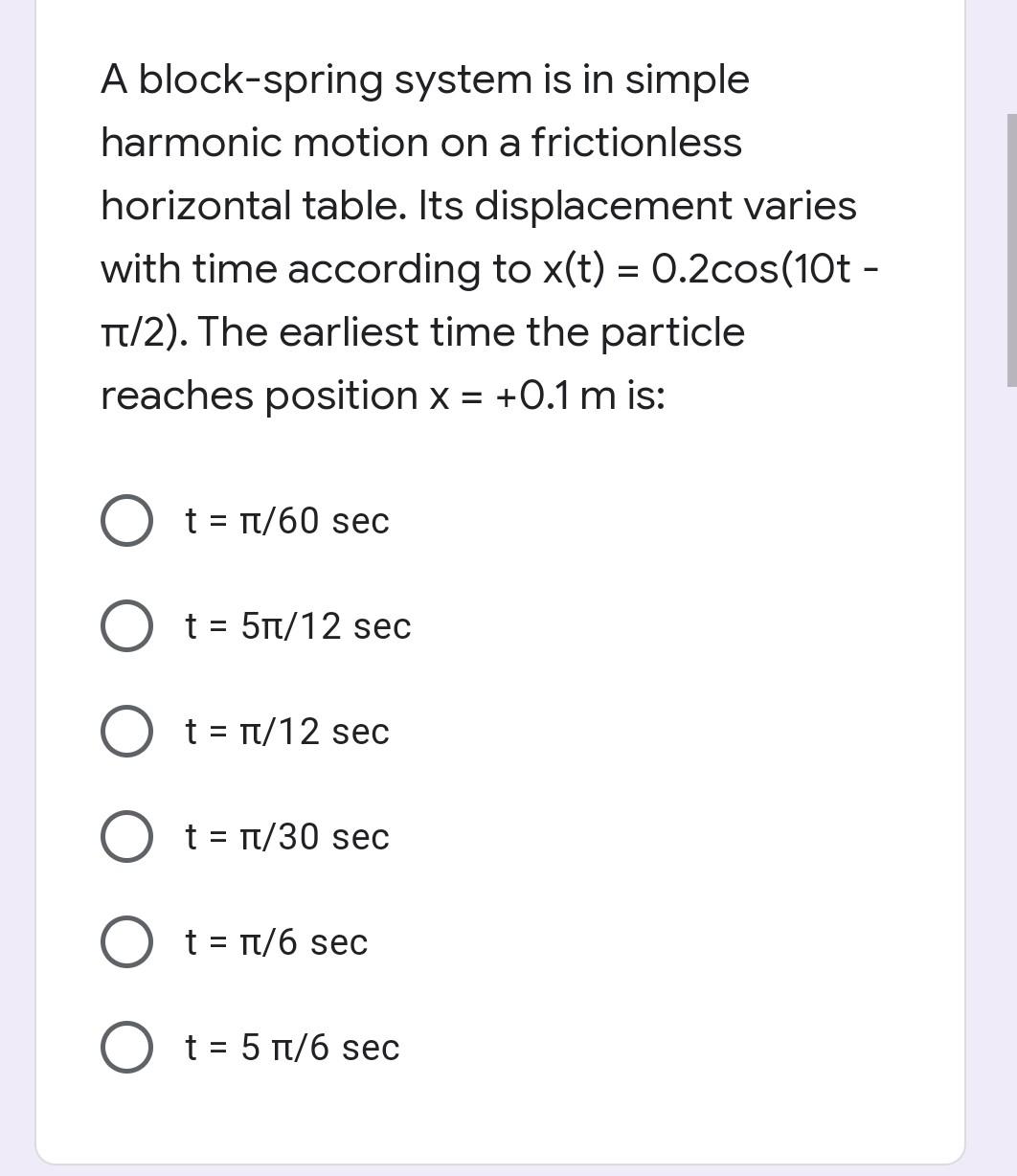 Solved A block-spring system is in simple harmonic motion on | Chegg.com