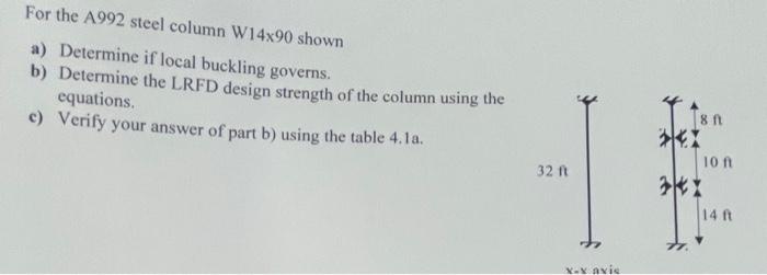 Solved For the A992 steel column W14 90 shown a) Determine | Chegg.com