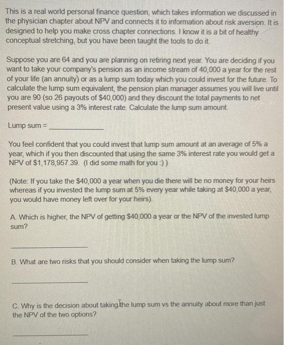 Solved This is a real world personal finance question, which | Chegg.com