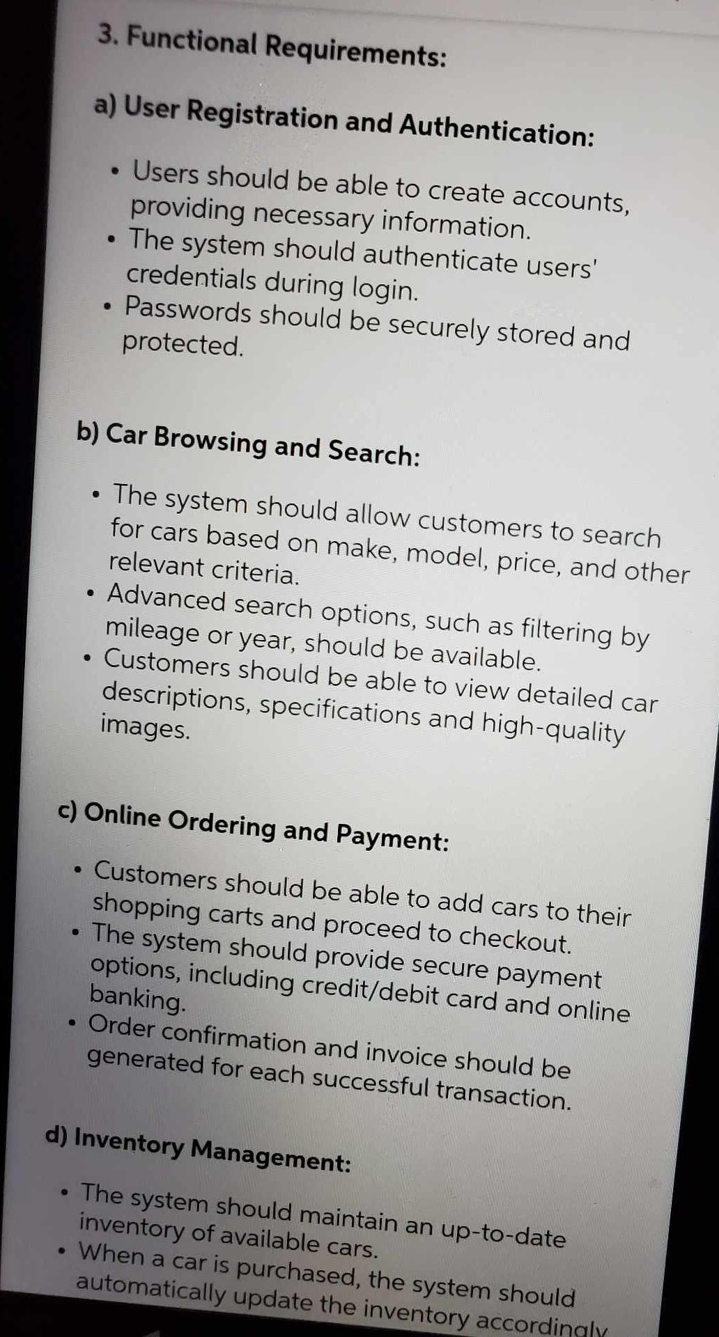 Solved 3. Functional Requirements: a) User Registration and | Chegg.com